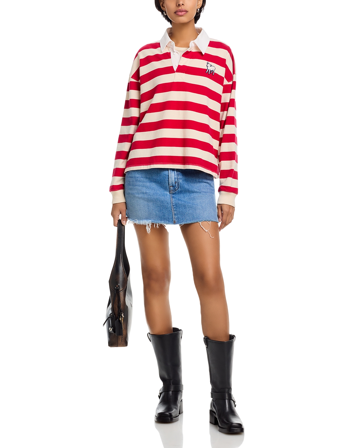 MOTHER Mother The Boxy Match Top - Striped Cotton Rugby Shirt